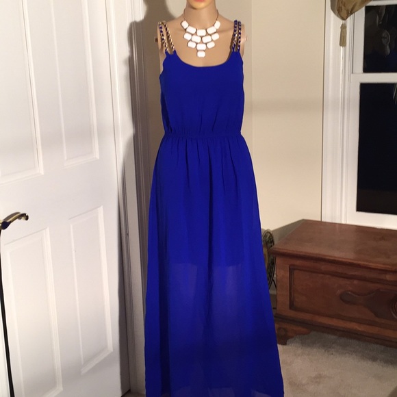 Charlotte Russe | Dresses | Nwtrich Blue Long Dress With Gold Accents ...